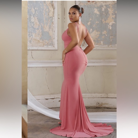 Dresses | Blush Pink Backless Bum Ruched Fishtail Maxi Dress | Poshmark